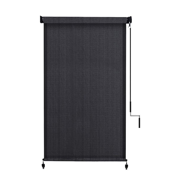 DIFY 4 ft. x 6 ft. Graphite 200 GSM HDPE Fabric Roller Shades with Hand Crank, 95% UV Blocking ...