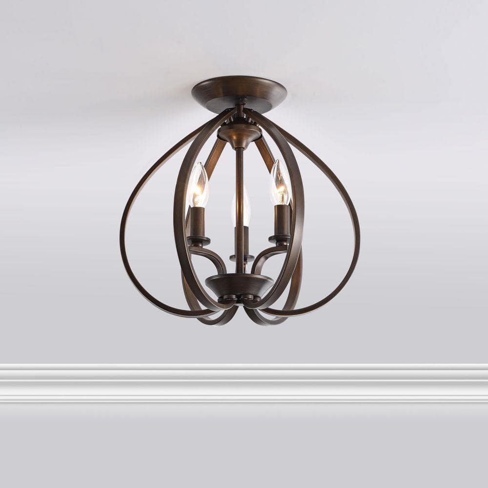 Jojospring Polly 14 in. Diameter 3-Light Bronze Contemporary Flush ...