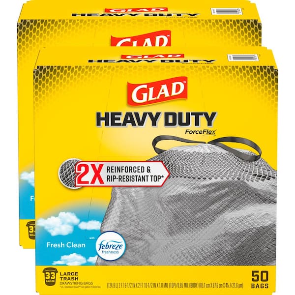 Glad 33 Gal. Heavy Duty 2x Reinforced and Rip Resistant Top Large ...