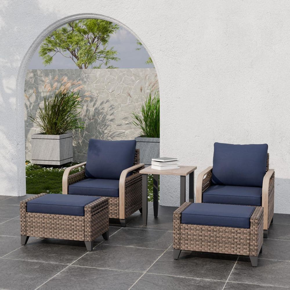 EAGLE PEAK 5-Piece Wicker Outdoor Patio Conversation Set with Blue ...