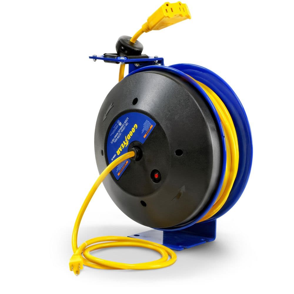 Goodyear 50 ft. 12/3 15 Amp Retractable Extension Cord Reel with 3 ...