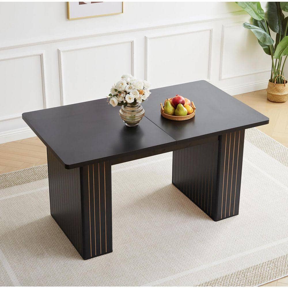 ATHMILE Black Wood 70.87 in. Double Pedestal Dining Table Seats 8 BLK ...