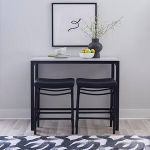 Lazzara Myan 3-Piece Black Metal Finish Faux Marble Top Bar Table Set ...