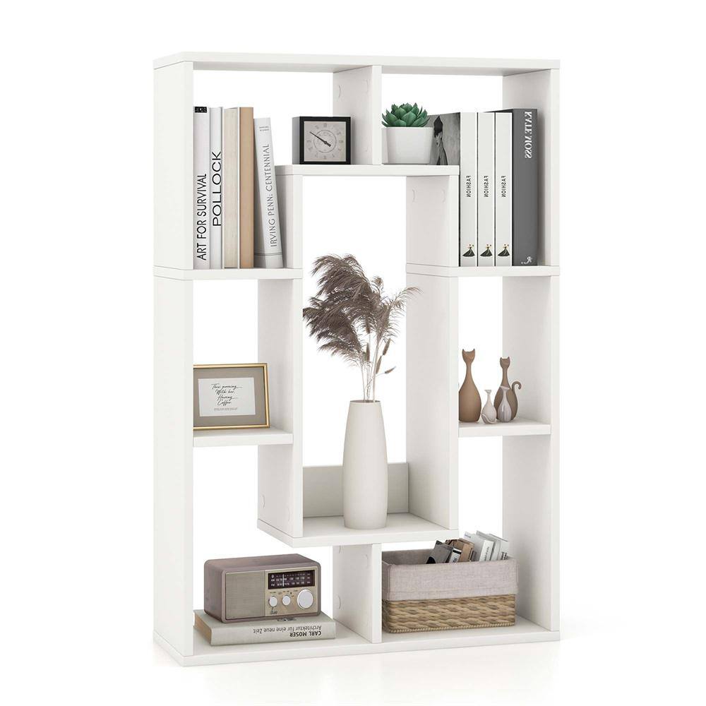 Costway 35.5 in. Tall White Engineered Wood 7-Shelf Geometric Bookcase ...