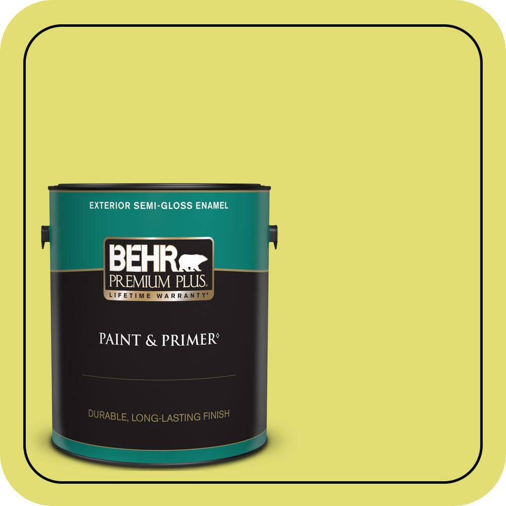 BEHR PREMIUM PLUS 1 gal. #400B-4 Citron Semi-Gloss Enamel Exterior ...