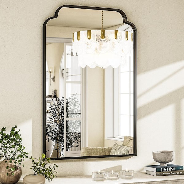 XRAMFY Black 30 in. W x 40 in. H Arched Modern Aluminum Alloy Framed ...