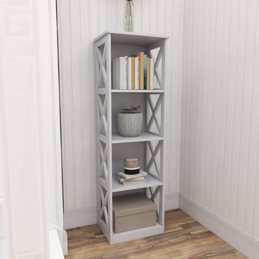 Litton Lane 51 in. White Wood Traditional 4 Shelf Shelving Unit 62687 ...