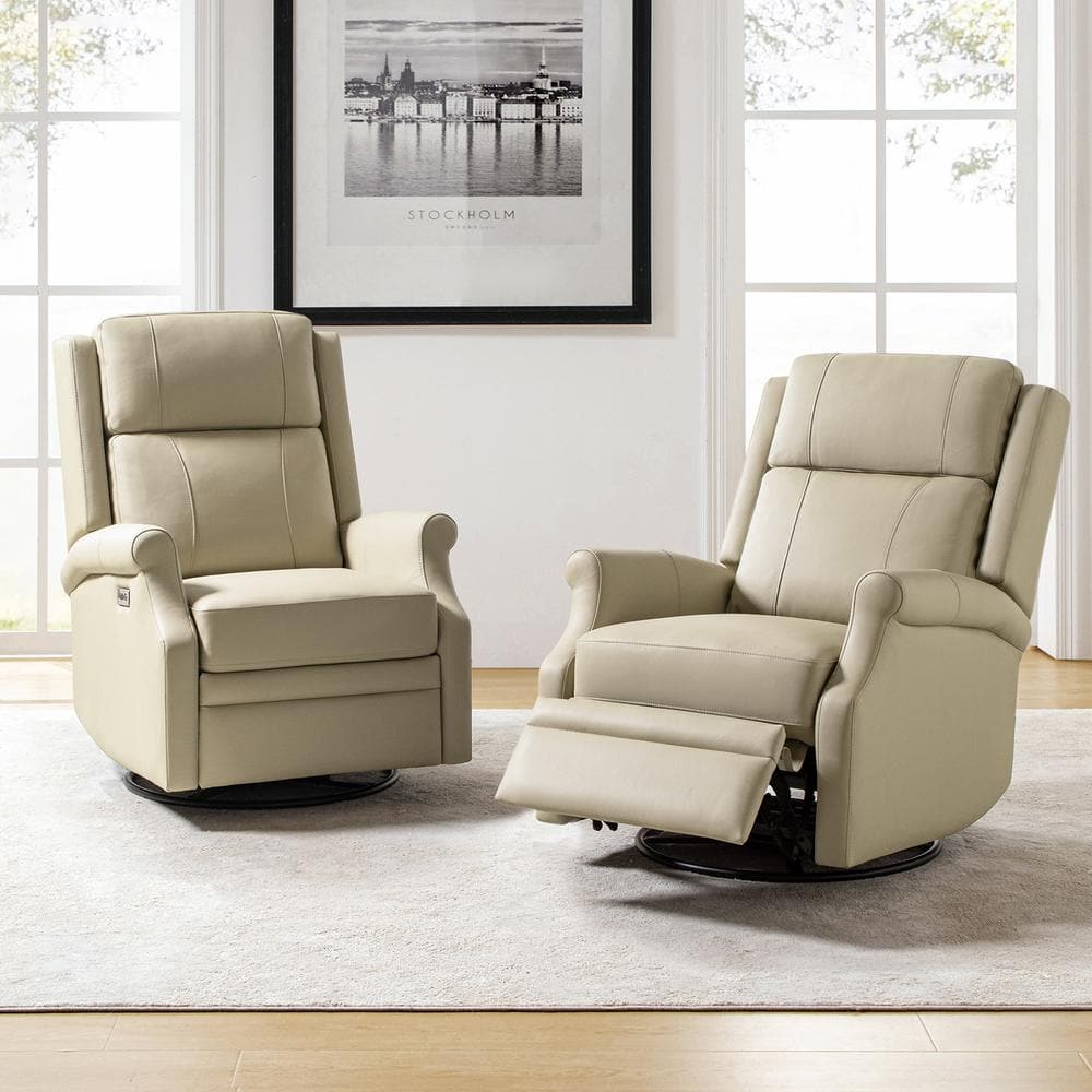 JAYDEN CREATION Samuel Beige 29.75 in. W Modern Leather Swivel Rocker ...