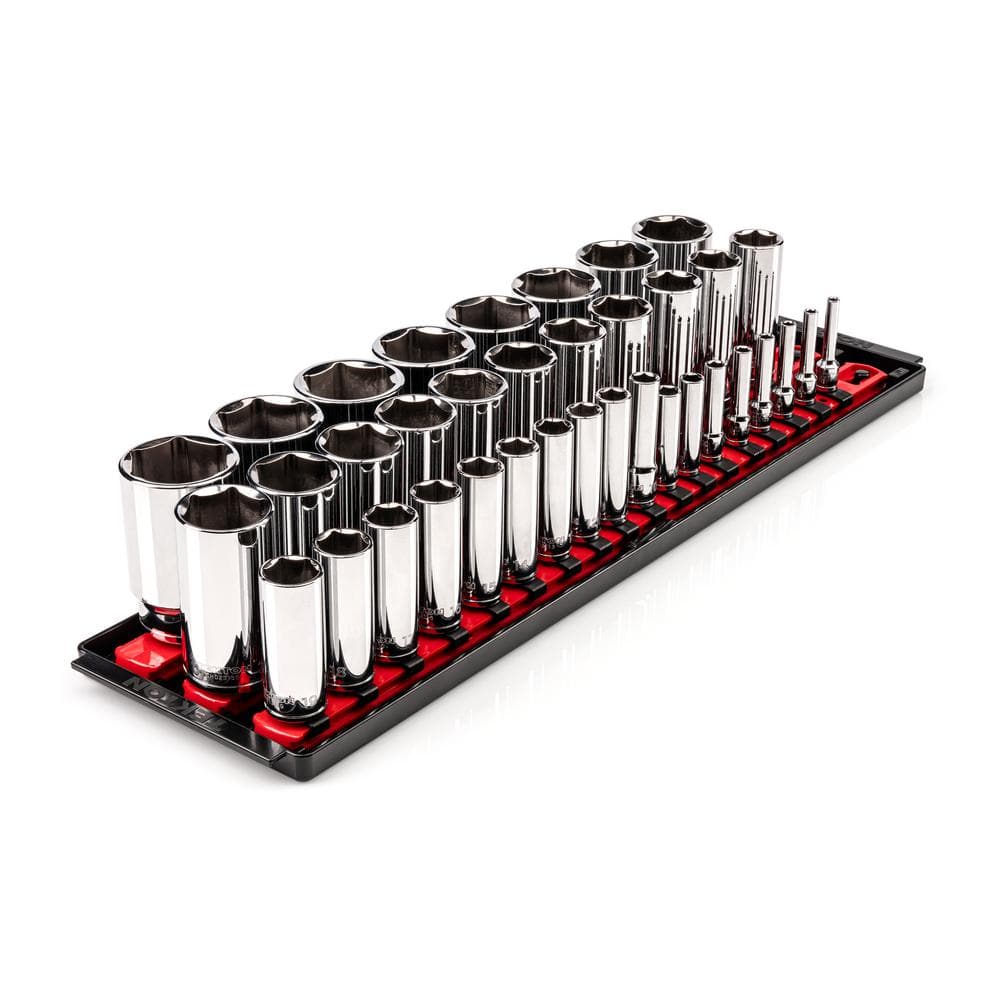 TEKTON 1/4,3/8,1/2 Inch Drive Deep 6-Point Socket Set with Rails, 37 ...