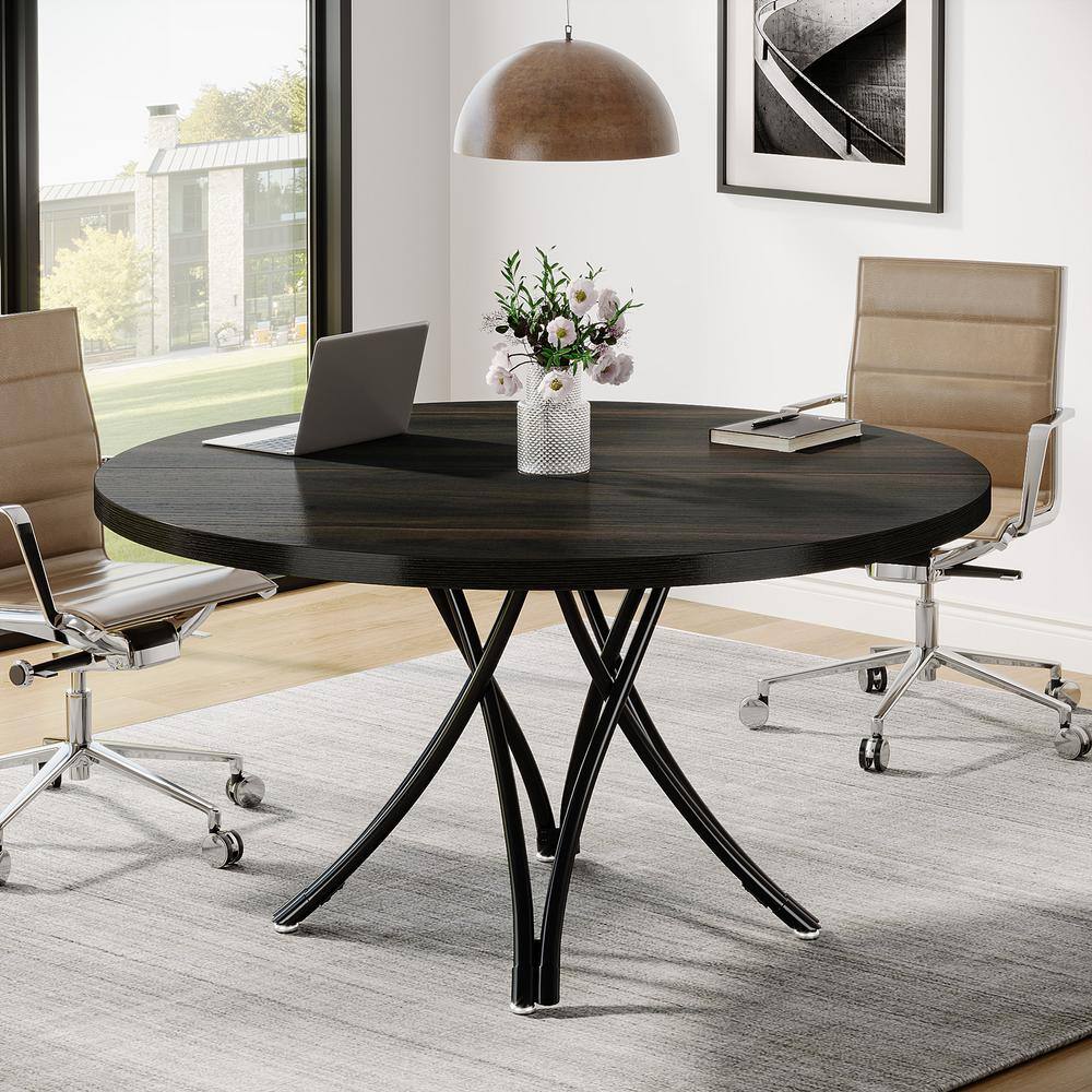 BYBLIGHT Capen 47 in. Round Black Wood Conference Table Meeting Room ...