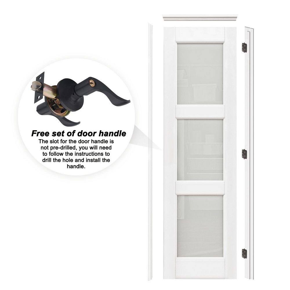 ARK DESIGN 24 in. x 80 in. Right 3-Lite Frosted Glass White Wood ...
