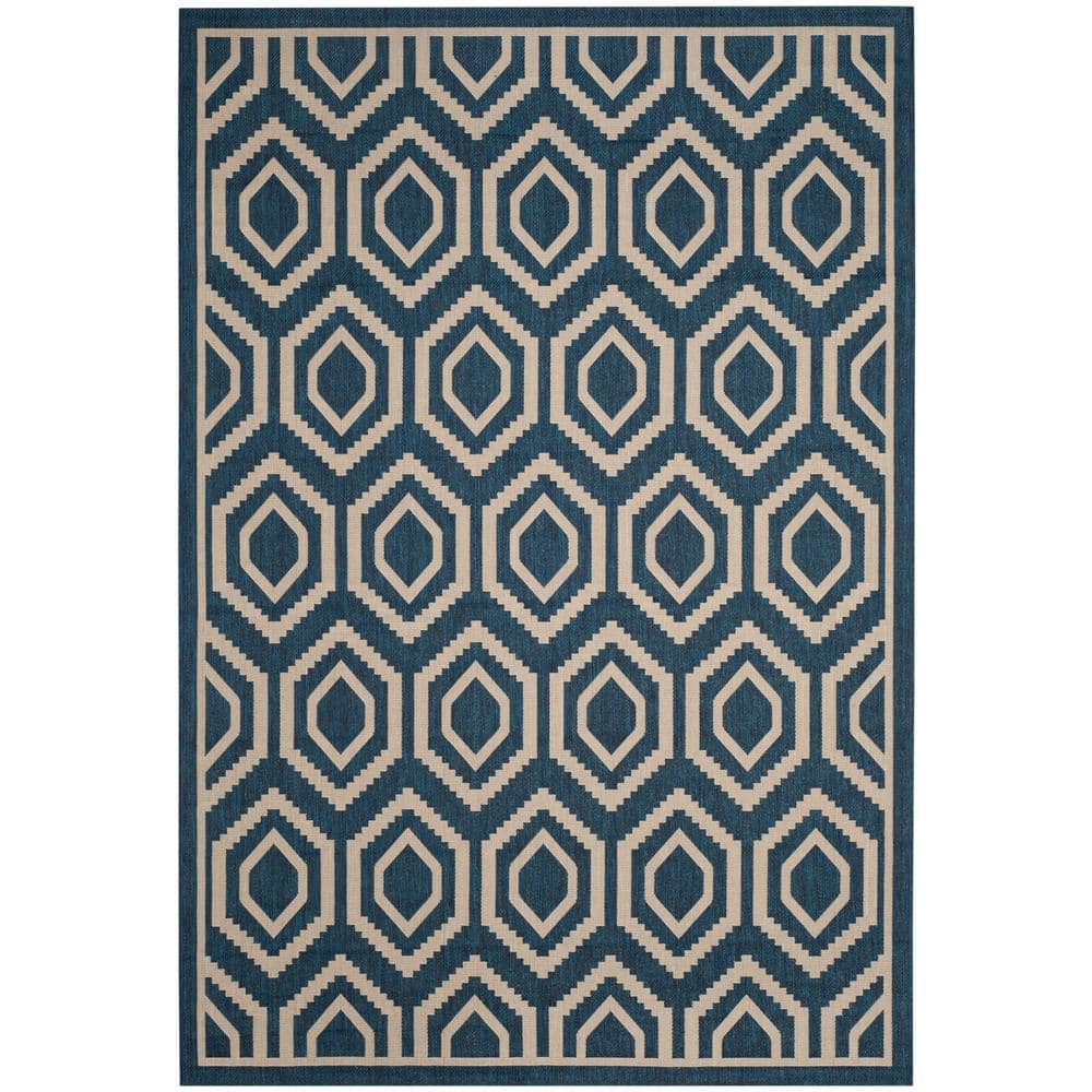SAFAVIEH Courtyard Navy/Beige 8 ft. x 11 ft. Geometric Indoor/Outdoor ...