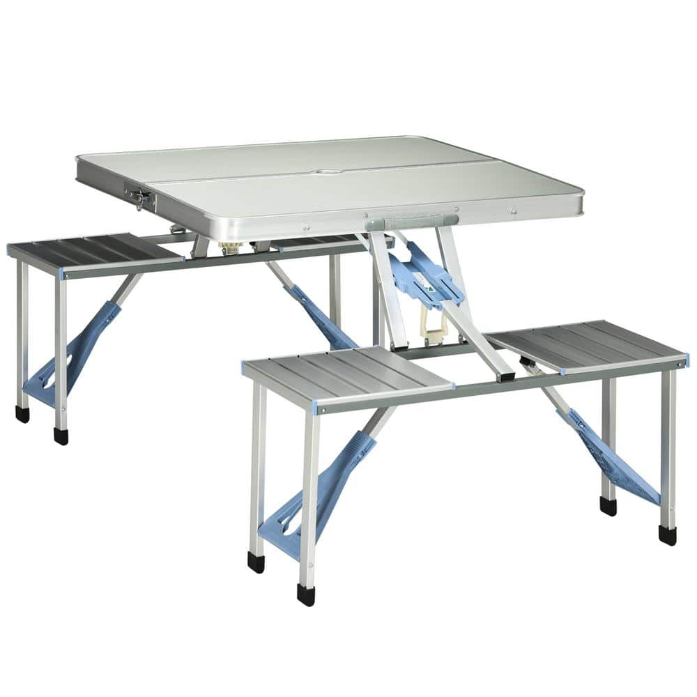 53.5 in. Portable Silver Rectangle Aluminum Folding Picnic Table with ...