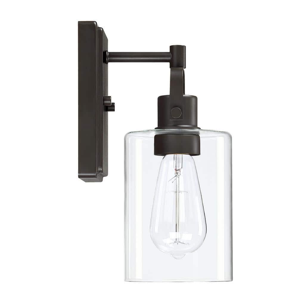 PUDO 6.69 in. 1-Light Black Bronze Wall Sconce with Clean Glass Shade ...