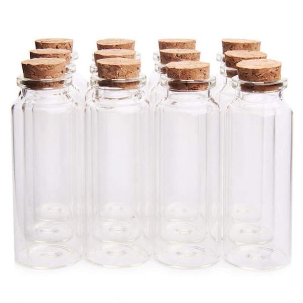 N/A. 12 Pack Clear Round Glass Decorative Bottles with Cork Stopper 1. ...