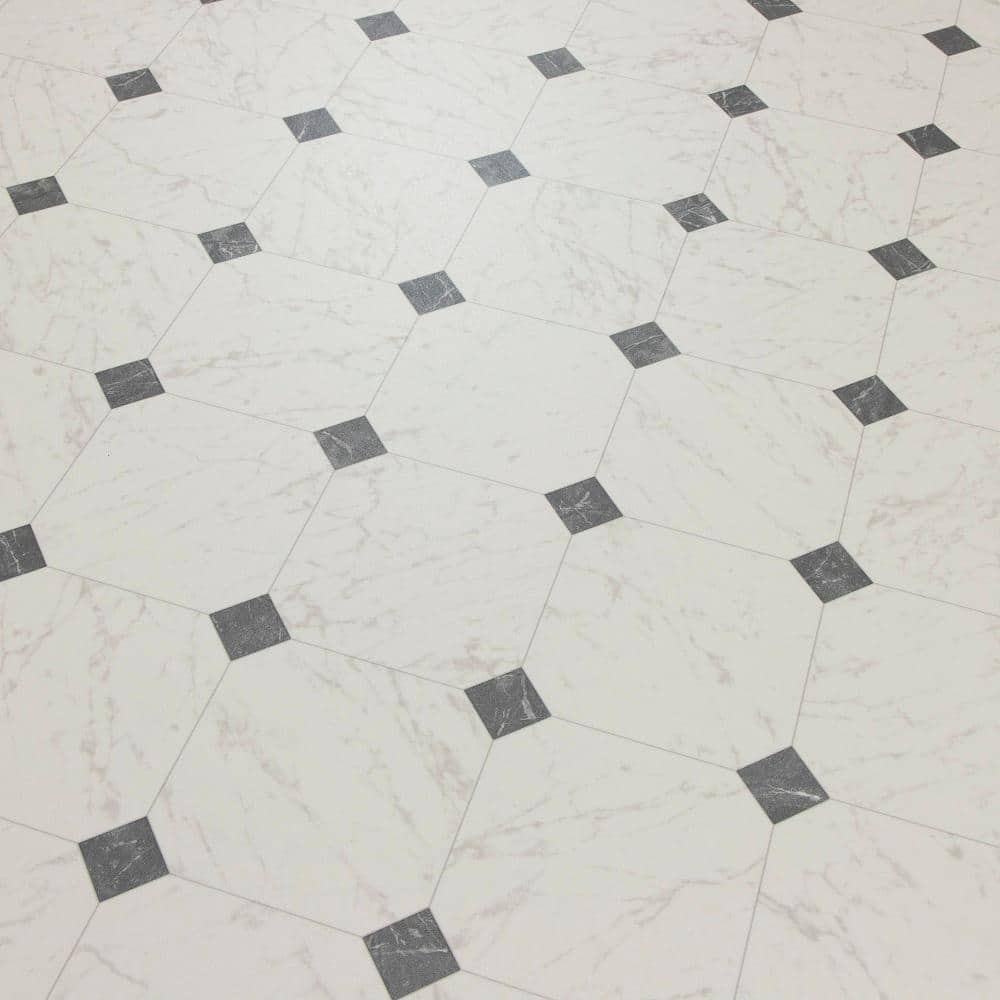 Buy Black and White Marble Paver Residential Vinyl Sheet Flooring 12ft ...