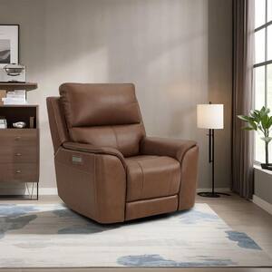 Ellesophas 36 in. SeaFoam Genuine Leather Power Recliner with Power ...