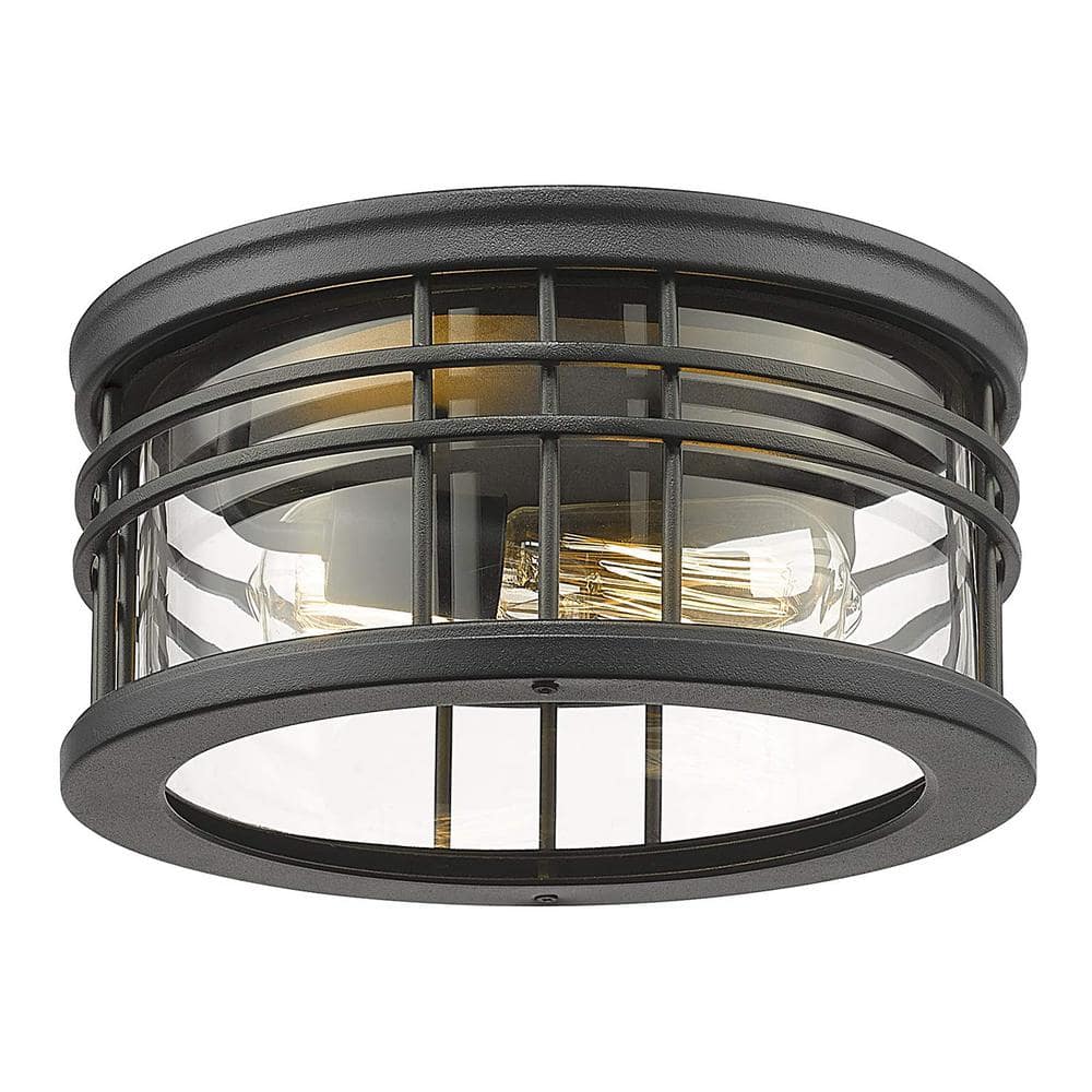JAZAVA Farmhouse 12 in. 2-Light Matte Black Flush Mount Celling Light ...