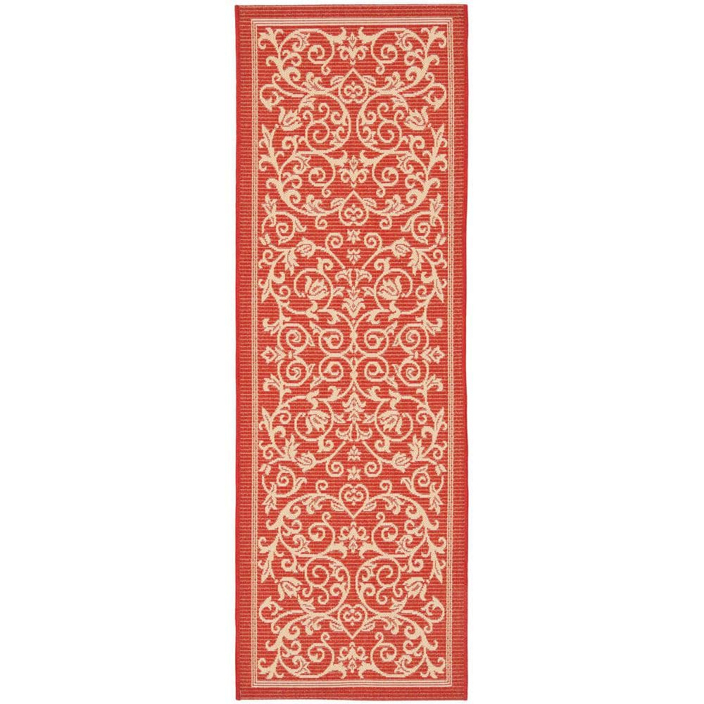 SAFAVIEH Courtyard Red/Natural 2 ft. x 10 ft. Border Indoor/Outdoor ...