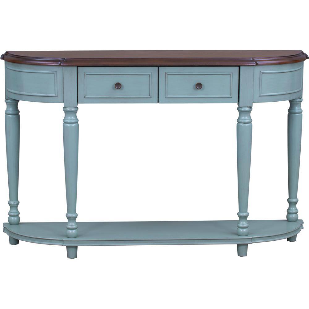 JASIWAY Retro 52 in. Antique Blue Circular Curved Wooden Console Table ...