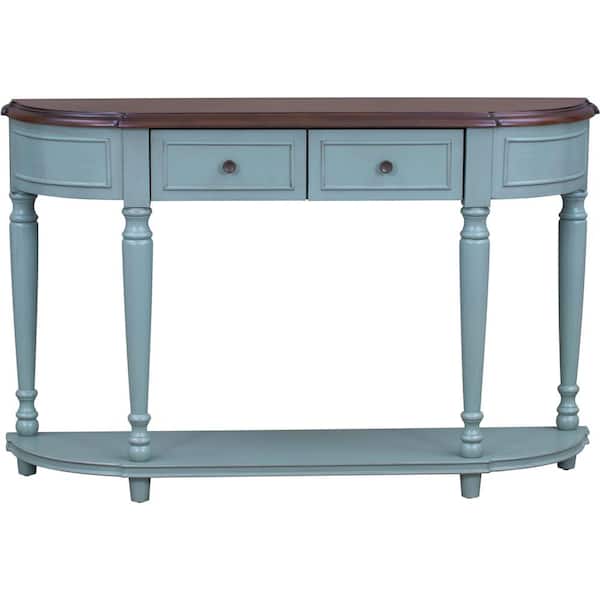 JASIWAY Retro 52 in. Antique Blue Circular Curved Wooden Console Table ...