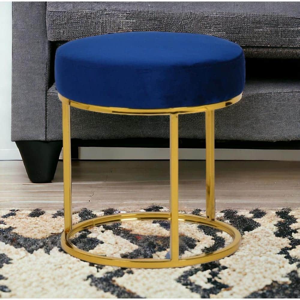 HomeRoots Blue Velvet Round Accent Ottoman 2000473164 - The Home Depot