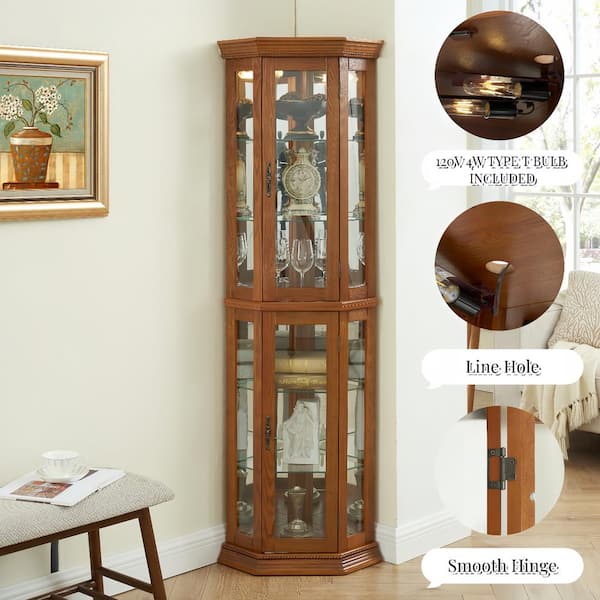 Wooden corner shelf with glass doors store
