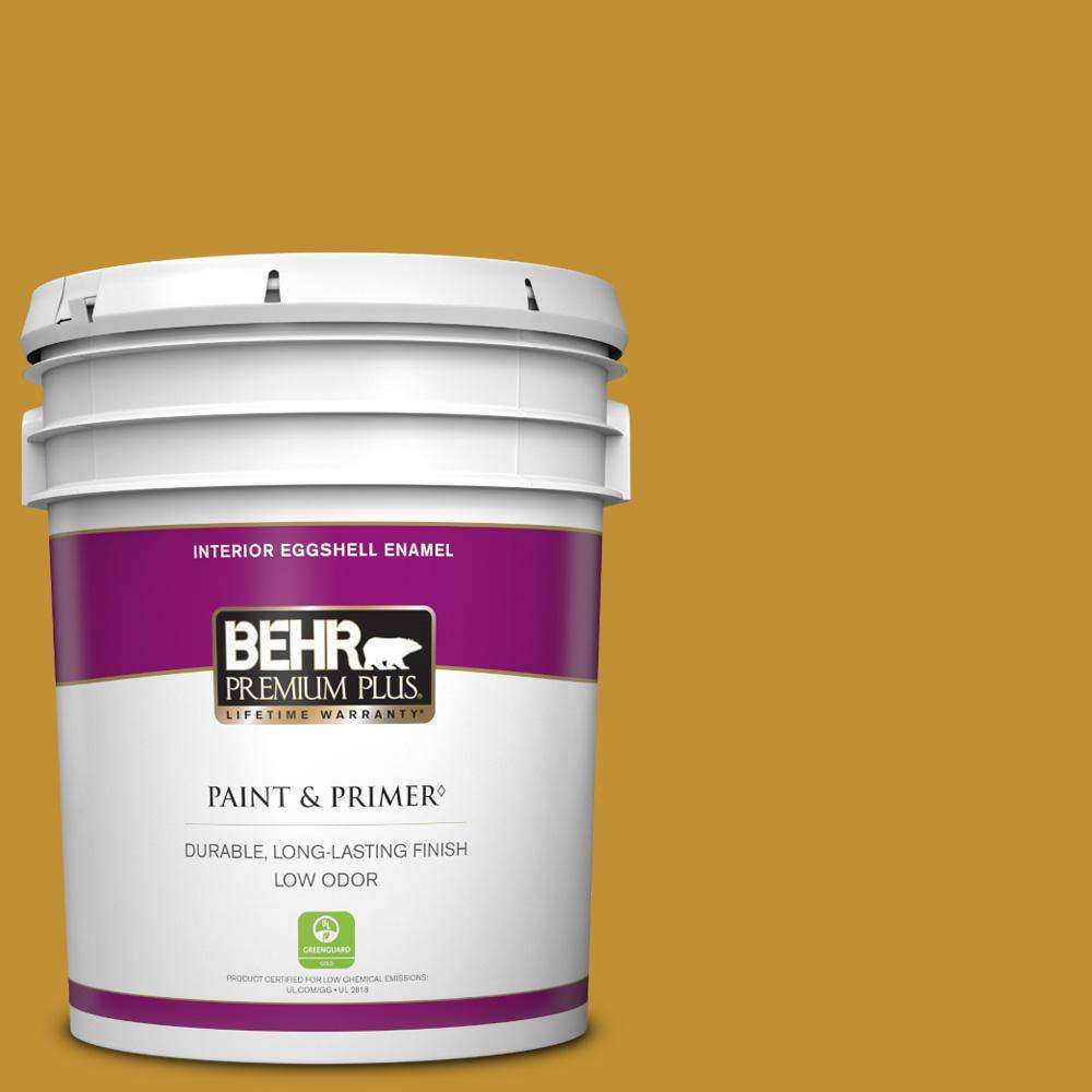 BEHR PREMIUM PLUS 5 gal. #M290-7 Turmeric Eggshell Enamel Low Odor ...