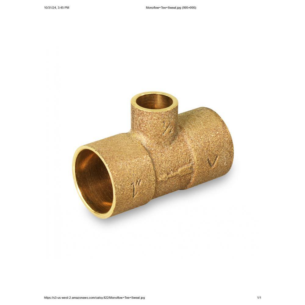 PLUMBFLEX 1-1/4 x 1/2 in. Brass Sweat Monoflow Tee for Hot Water ...