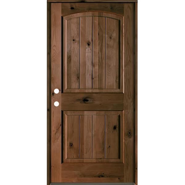 Krosswood Doors 36 in. x 80 in Rustic Knotty Alder Top Arch V-Groove ...