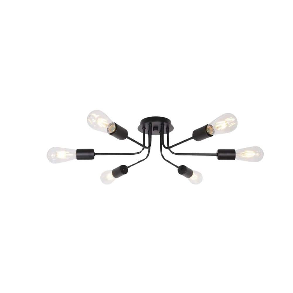 Sunpez 6-Light Black Semi Flush Mount Ceiling Light Fixture Sputnik Chandelier Ceiling Lighting ...