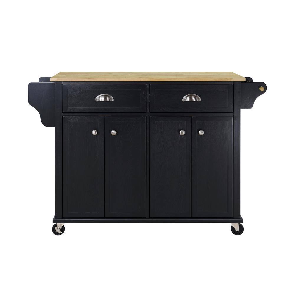Staykiwi Black Solid Wood Kitchen Cart with Drop Leaf, Spice Rack ...