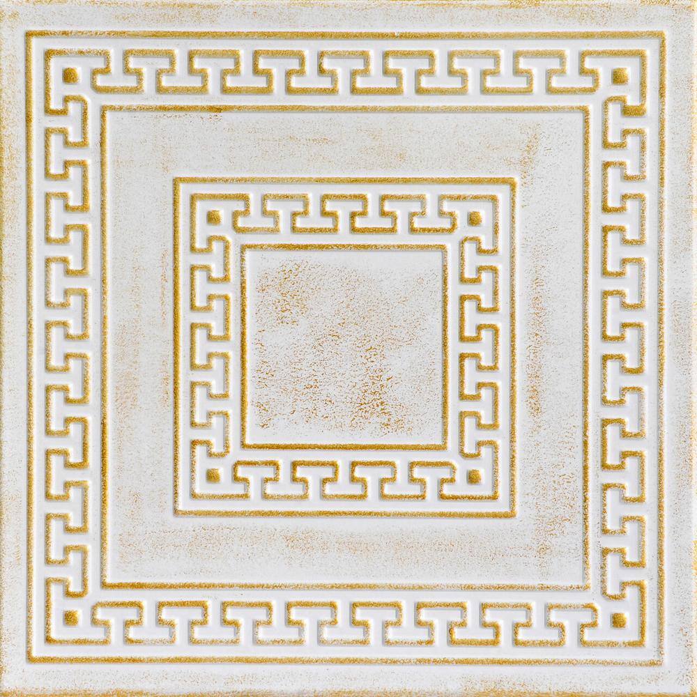 A La Maison Ceilings Greek Key White Washed Gold 1.6 ft. x 1.6 ft ...