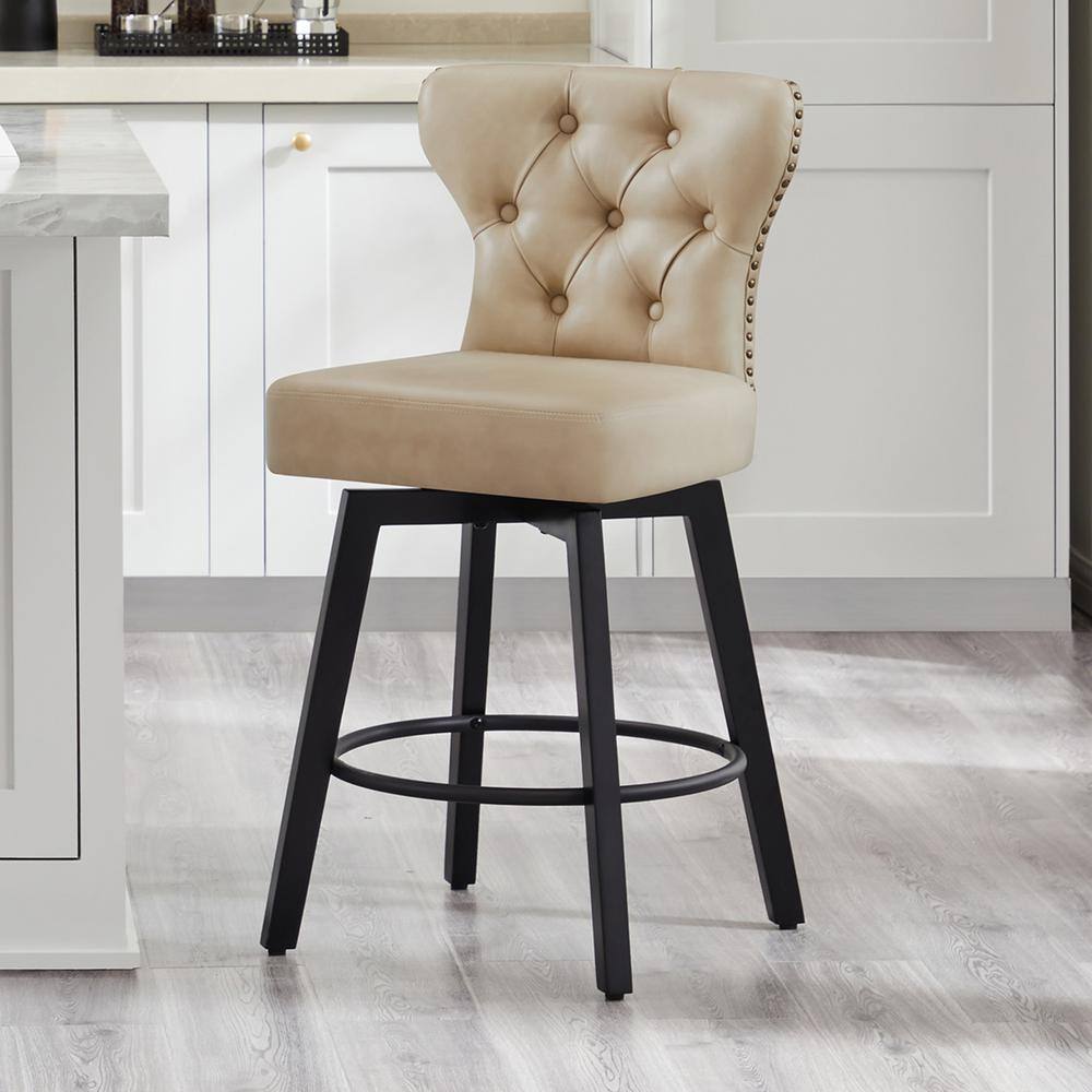 Spruce & Spring Peregrine 26 in. Beige Swivel Counter Height Bar Stool ...