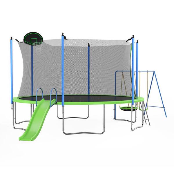 TIRAMISUBEST T-Adventurer 12 ft. Trampoline with Slide and Swing with ...