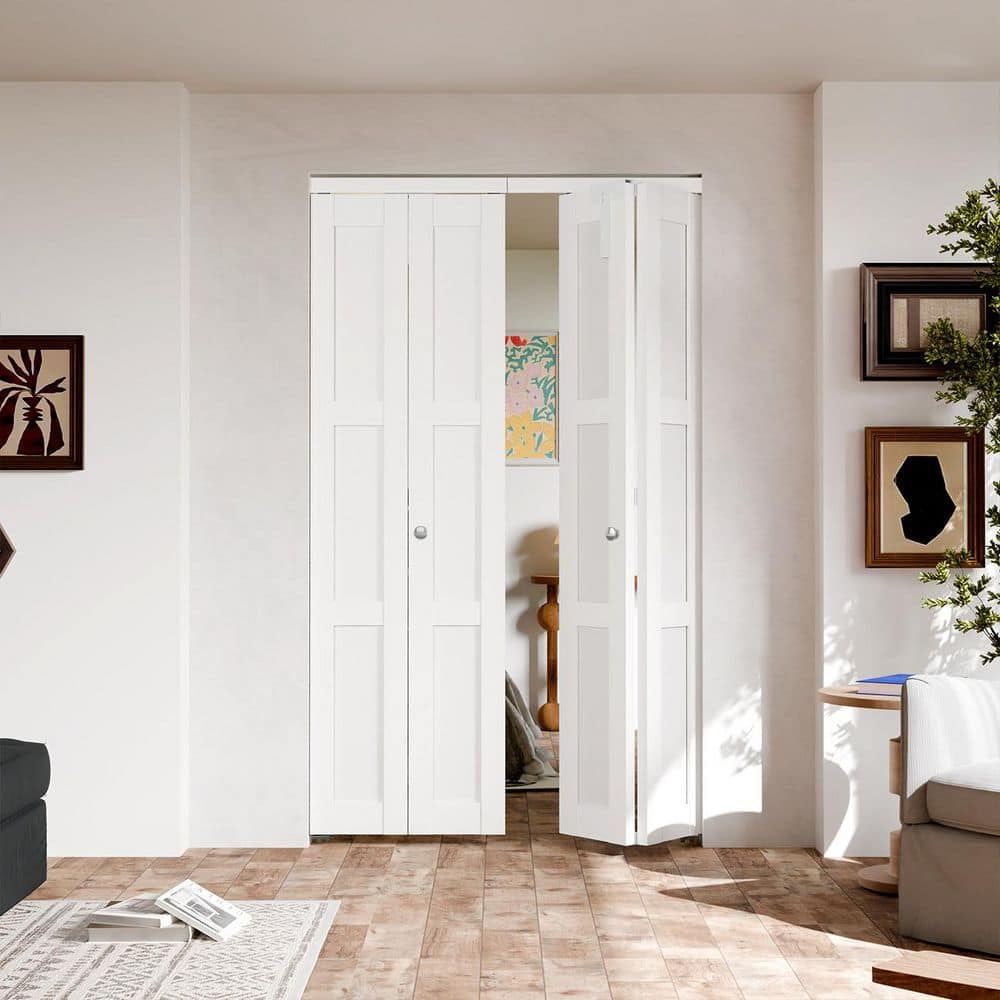 TENONER 48 in. x 80 in. 3-lite Panel Solid Core White PVC Covering Wood ...