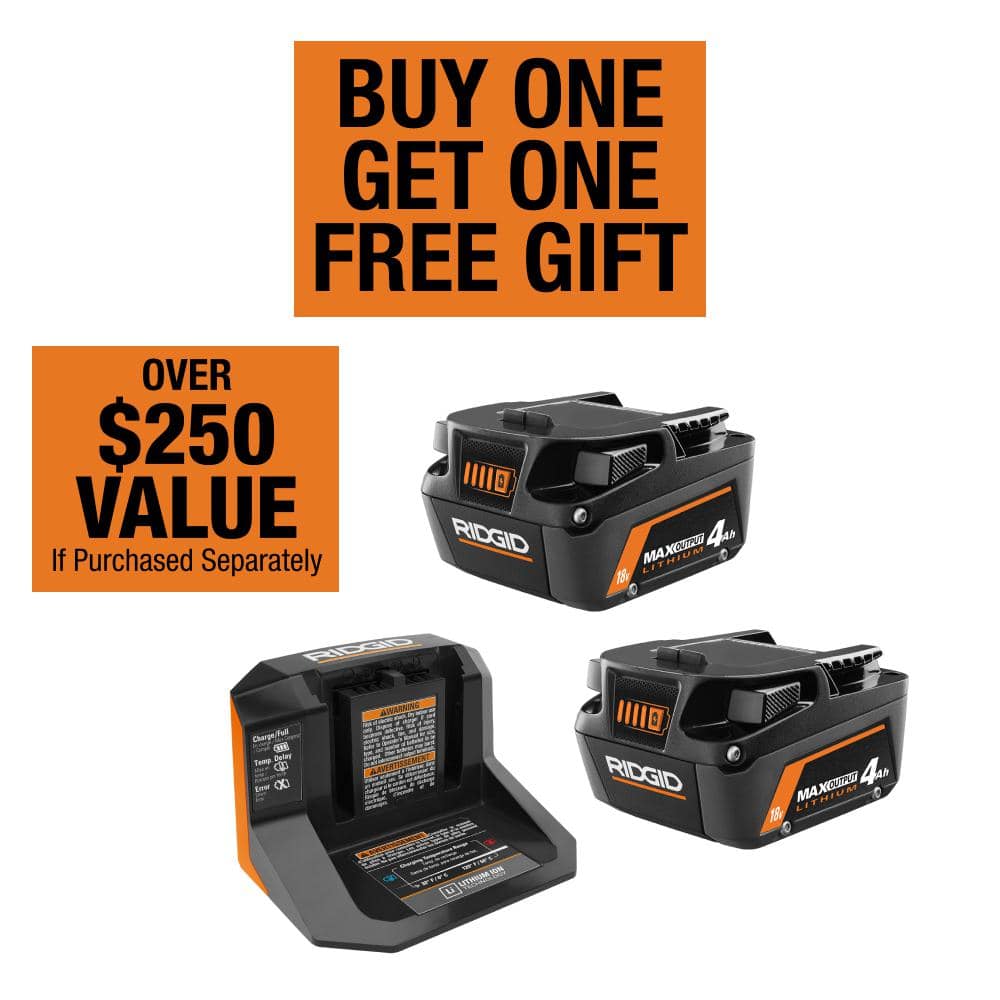 RIDGID 18V MAX Output Starter Kit with (2) 4.0 Ah Batteries and Charger ...