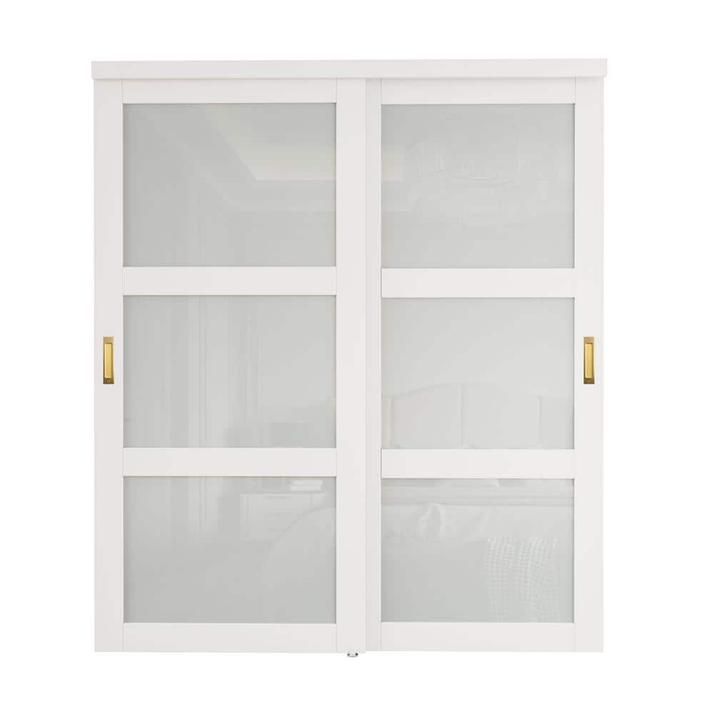 ARK DESIGN 72 in. x 80 in. 3-Lite Frosted Glass White Finished MDF ...