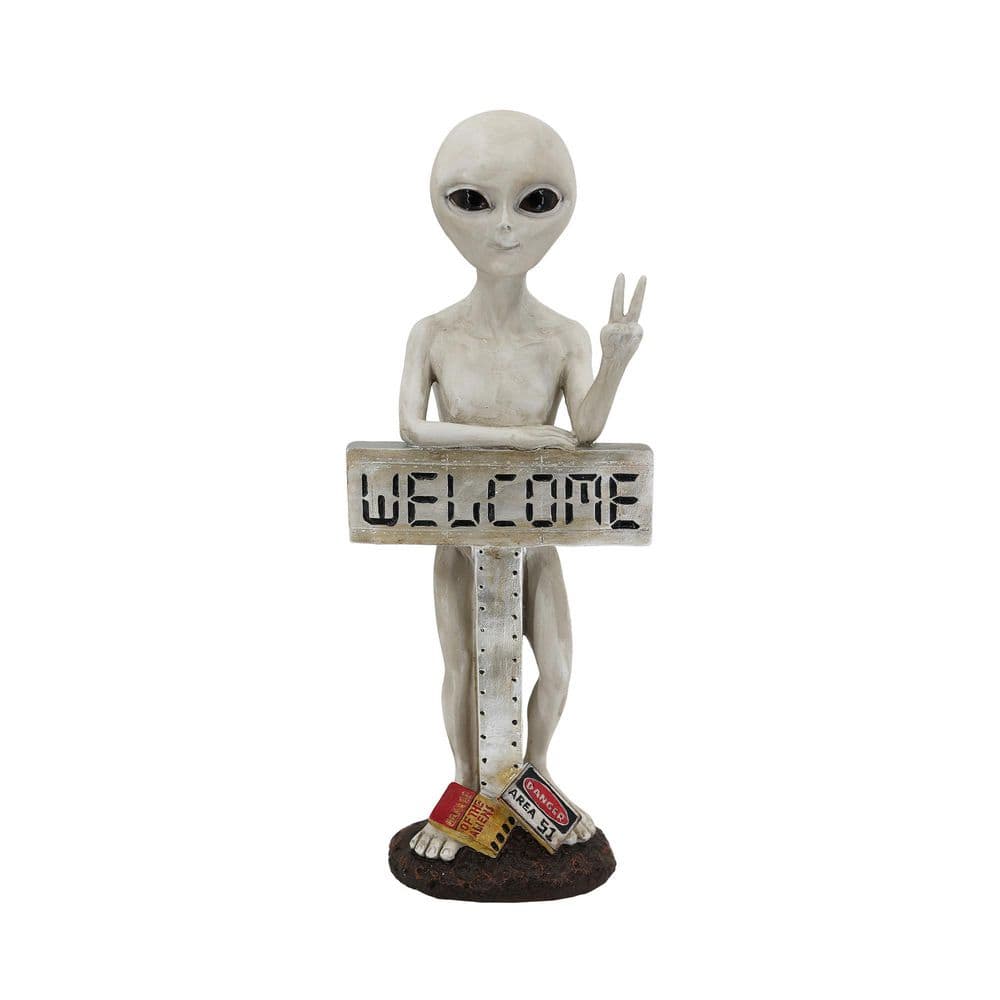 HI-LINE GIFT LTD Alien Resin Statue W/Welcome Sign 75635-C - The Home Depot