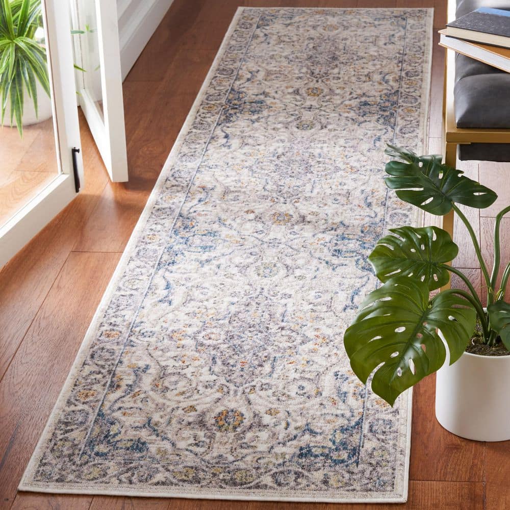 SAFAVIEH Olympia 2 ft. x 9 ft. Gray/Ivory Oriental Border Runner Rug ...