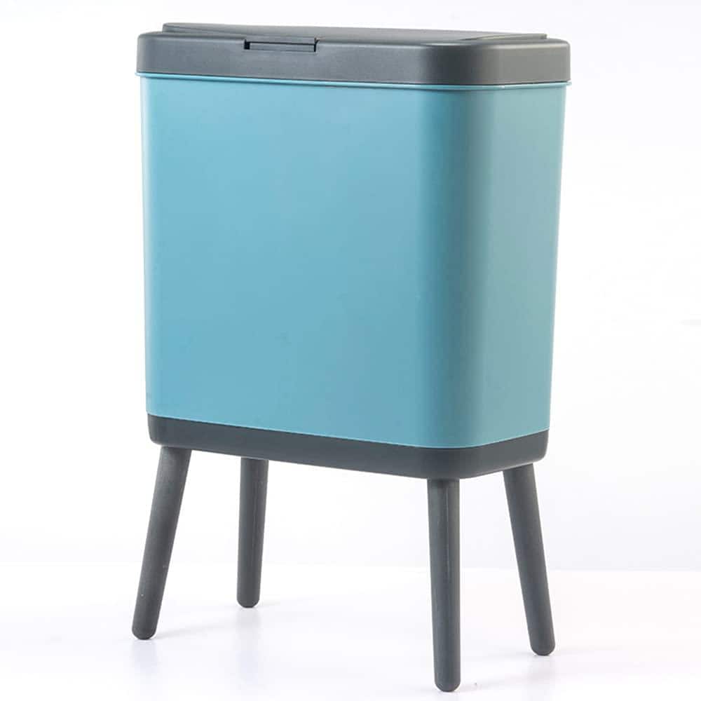 FAWEY TRED INC 4 Gal. Blue Modern Narrow Metal Trash Can with Lid and ...