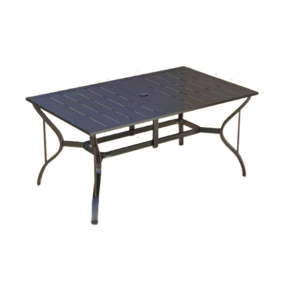 Metal Rectangle Outdoor Dining Table with Umbrella Hole All-Weather and ...