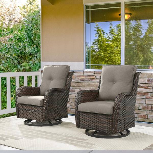 Opohoro Earlo Brown Wicker PE Rattan Outdoor Swivel Rocker Patio Chairs ...