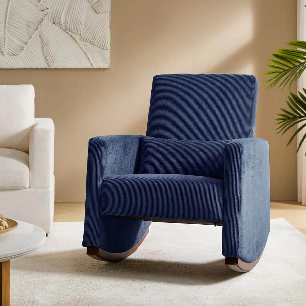 JAYDEN CREATION Don Navy Solid Wood Rocking Chair with Polyester ...