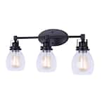 CANARM Carson 24 in. 3-Light Matte Black Vanity Light with Seeded Glass Shade IVL705A03BK