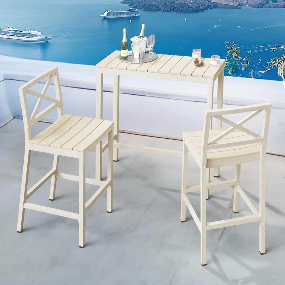 LUE BONA Humphrey 26 in. Beige Aluminum Plastic Outdoor Bar Chairs ...