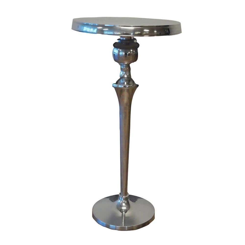 Benjara 42 in. Chrome Round Metal Bar Table with Slender Turned Support ...