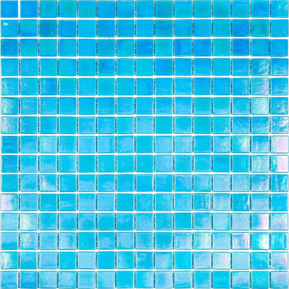 Apollo Tile Nacreous 12 in. x 12 in. Glossy Cyan Blue Glass Mosaic Wall ...
