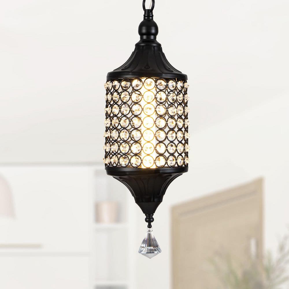 Oaks Aura Brillio 1-Light Matte Black Elegant 6.7 in. Crystal Pendant ...