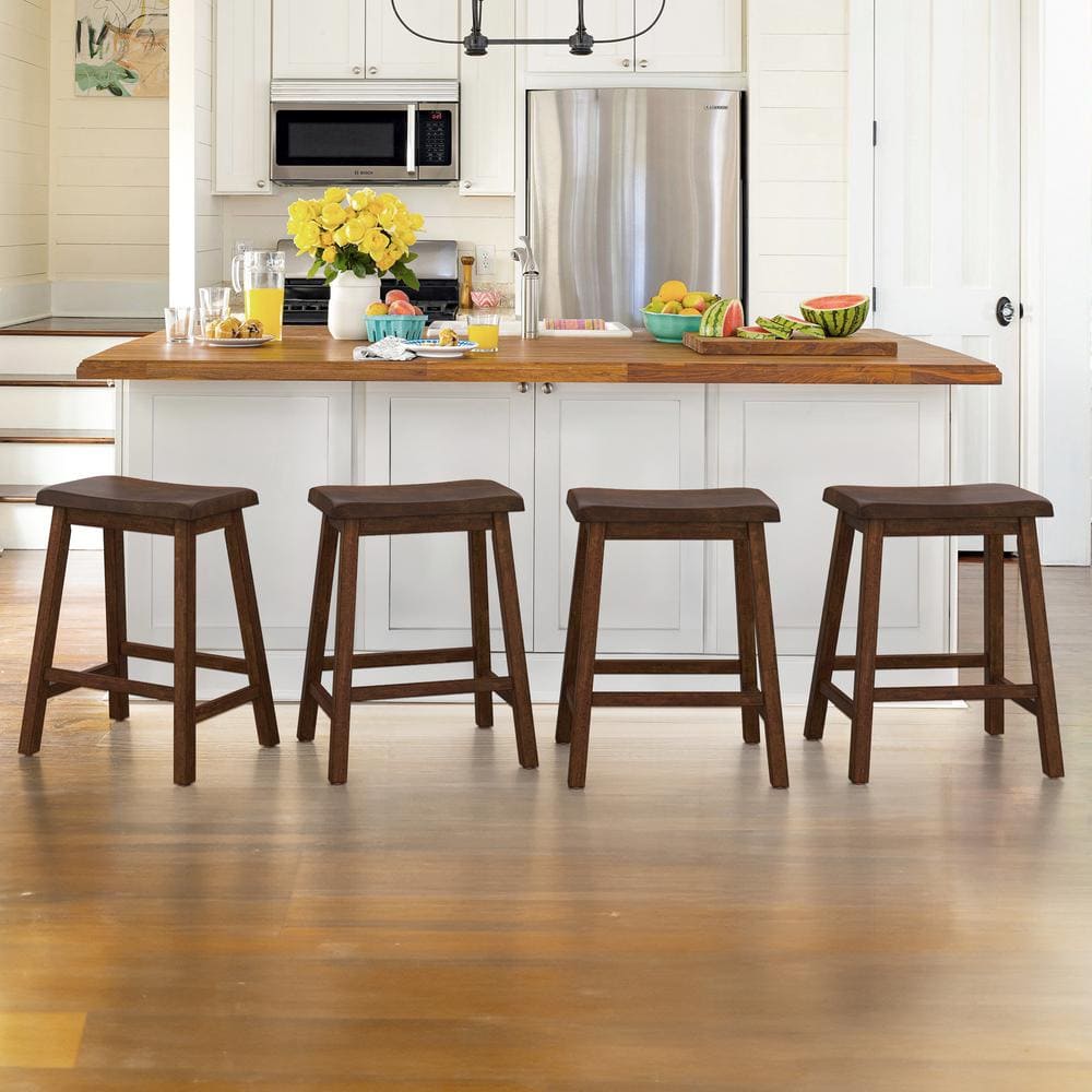 cozyman Aurelia 24 in. Dark Walnut Wood Backless Saddle Counter Stool ...